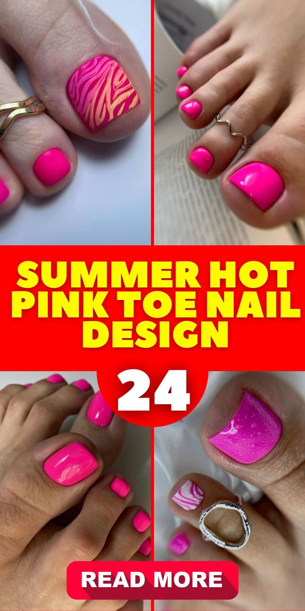 24 Summer Hot Pink Toe Nail Design Ideas: Trendy Beach Pedicures
